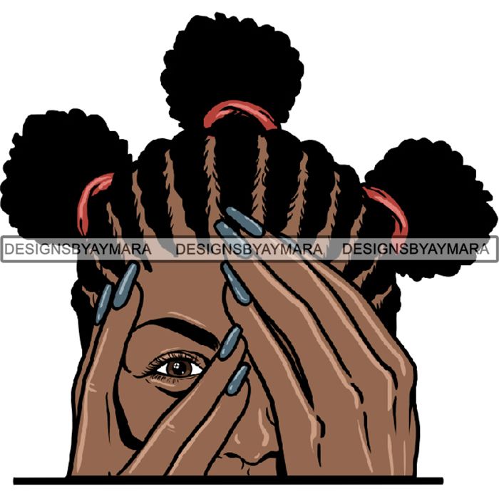 Afro Woman Peeking Peek-a-Boo I see You Melanin Pretty Half Face PNG F ...