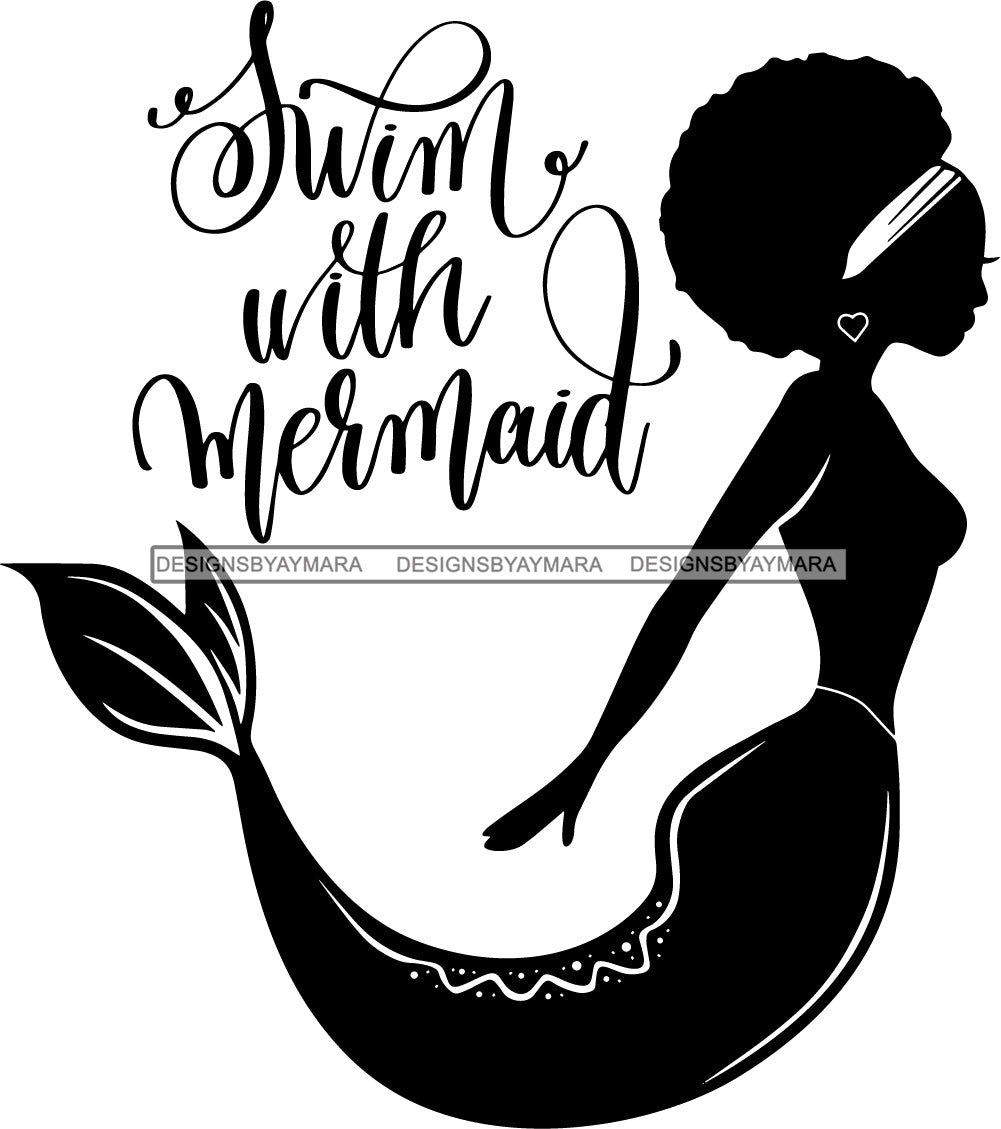 Afro Black Woman Mermaid Aquatic Creature SVG Cutting File For Silhoue ...