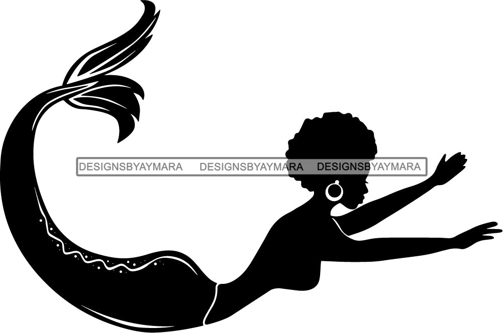 Afro Black Woman Mermaid Aquatic Creature SVG Cutting File For Silhoue ...