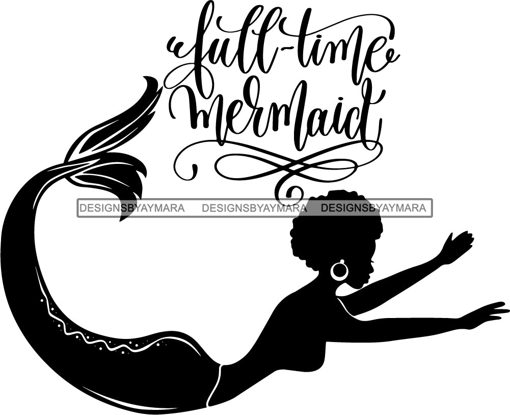 Afro Black Woman Mermaid Aquatic Creature SVG Cutting File For Silhoue ...