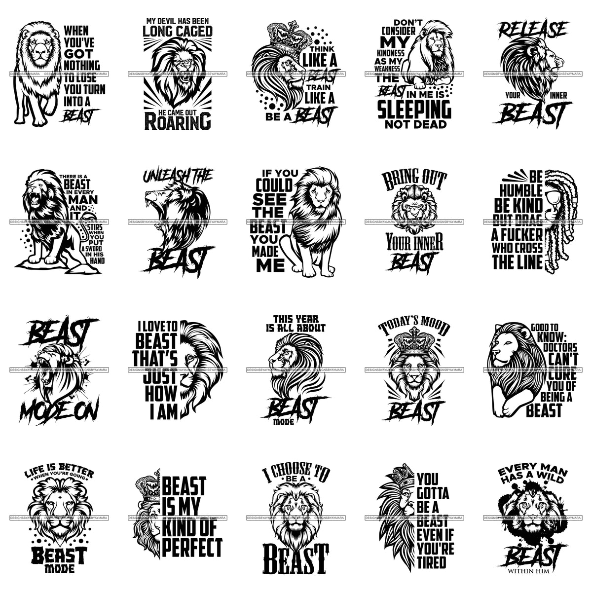 Bundle 20 Beast Mode Quotes Lion Animal Power Kingdom Unleash The Beas ...