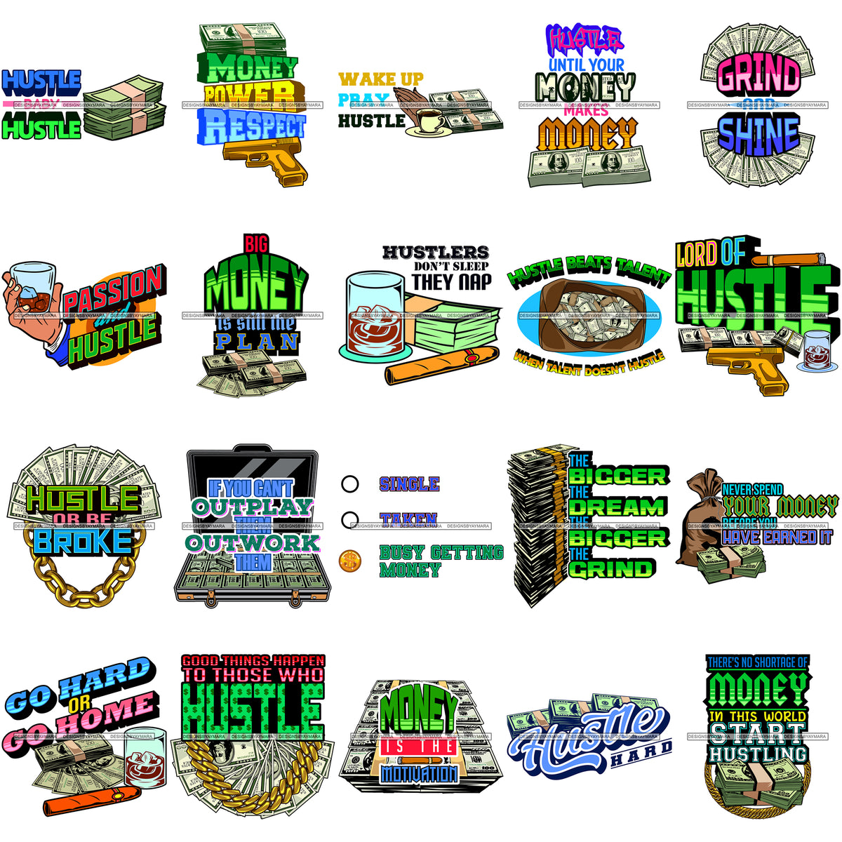 Bundle 20 Hustle Money Respect Grind Pray Money Maker Quotes SVG PNG J ...