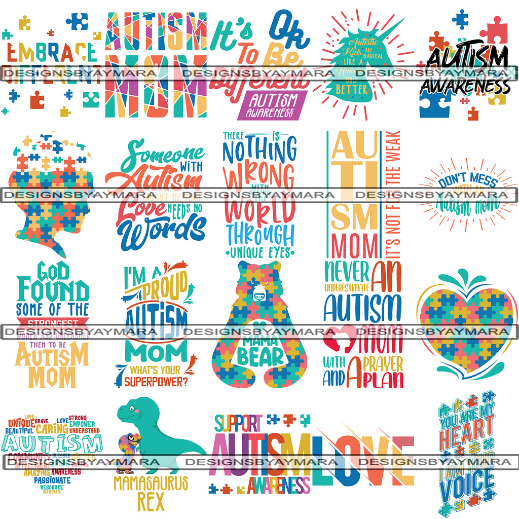 Bundle 20 Autism Awareness Quotes PNG File For Print – DesignsByAymara