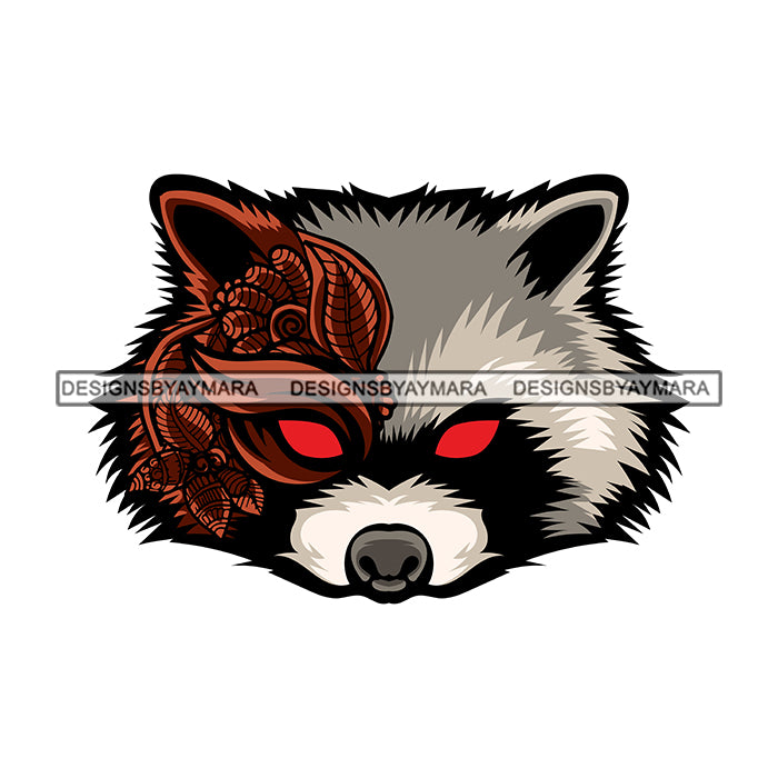 White Fox Face Flower Leaves Colorful Tattoo Horror Print Dangerous An ...