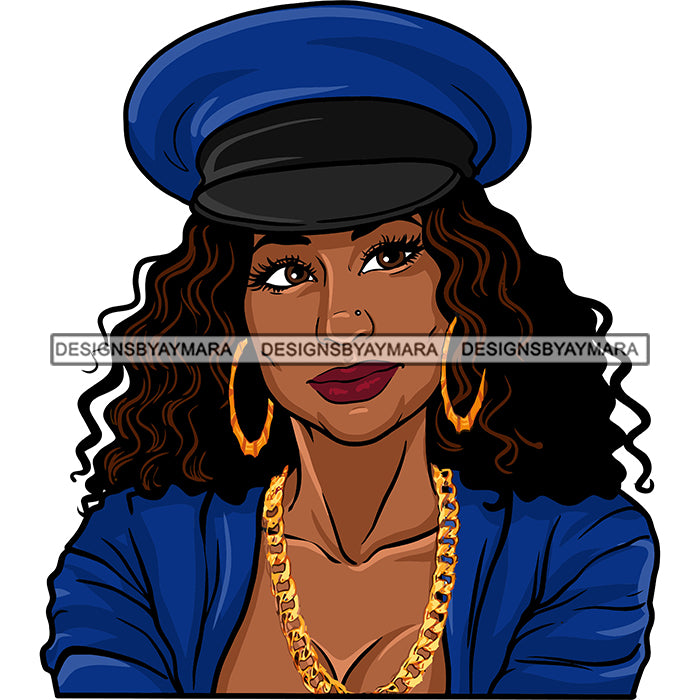 Sexy Afro Beauty Rapper Portrait Gangsta Rap Blue Hat Blouse Gold Chai ...