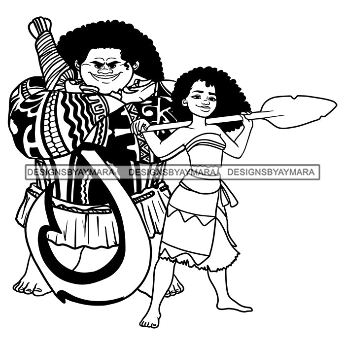 Black Moana Princess Arrow Big Man Tattoo Hawaii Afro Hairstyle Cartoo ...