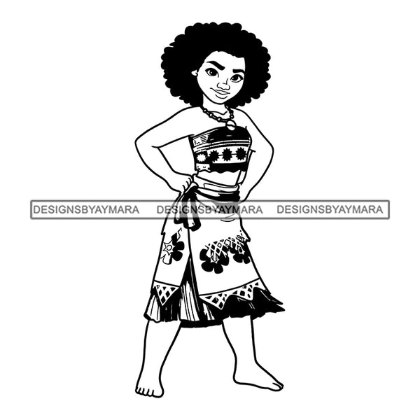 Black Princess Moana Afro Hairstyle Cartoon Illustration Hero's Fantas ...
