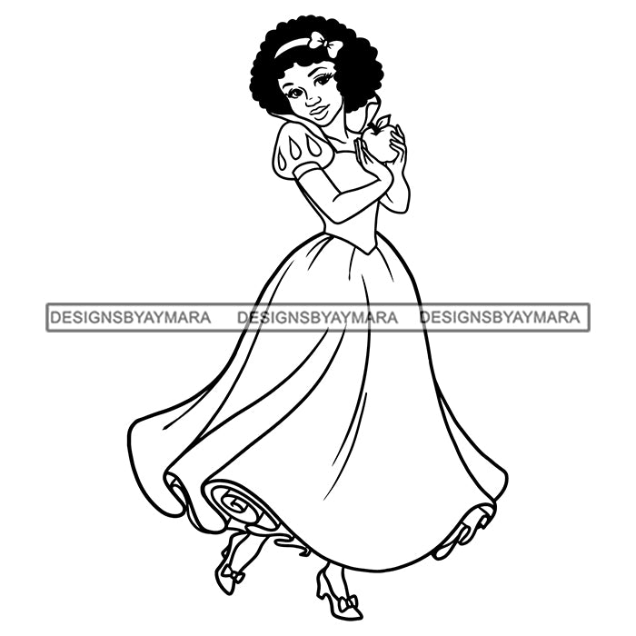 Black Princess Long Dress Afro Hairstyle Cartoon Illustration Hero's F ...