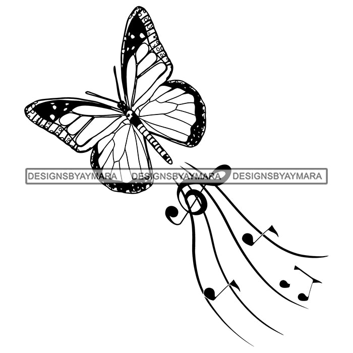 Butterfly Music Notes Classic Melody Tattoo Ideas Classical Vector Des ...