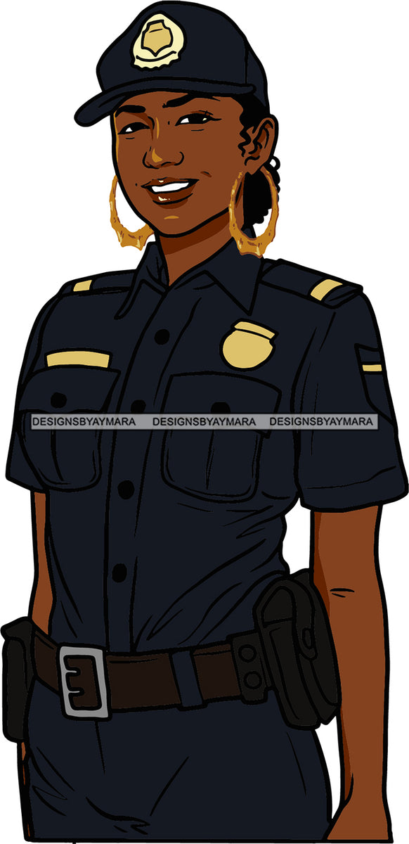 Black Woman Afro Police Officer Boss Lady Holster Uniform Portrait Str ...