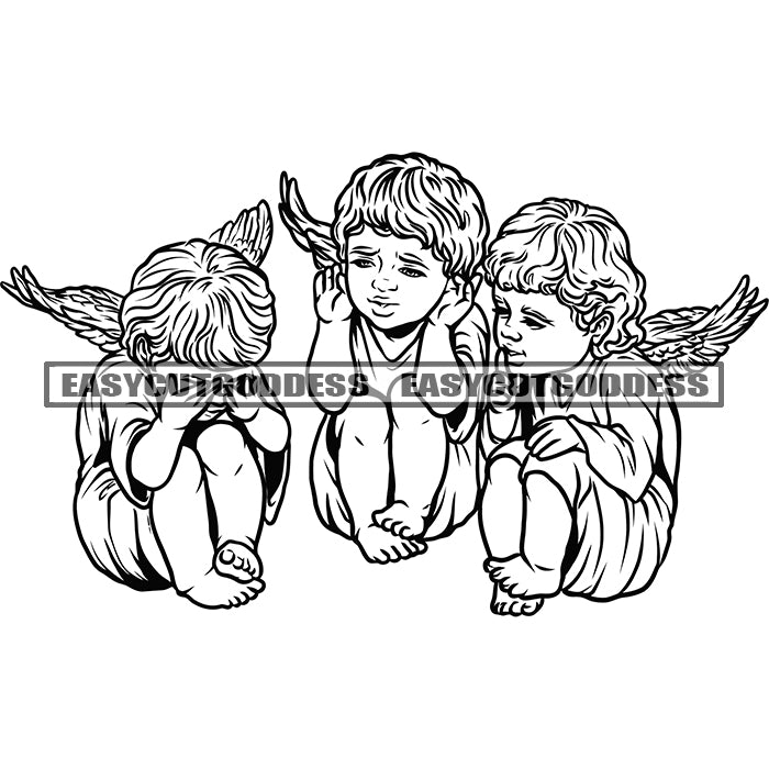Afro Angle Gils Sitting On Floor Afro Angel Wings Face Thinking Pose B ...