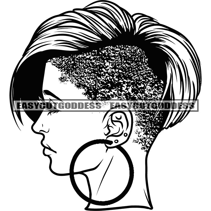 African American Woman Short Hairstyle Wearing Hoop Earing Afro Woman ...