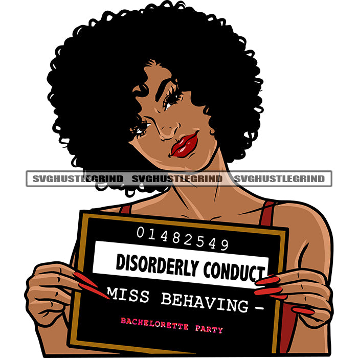 01482549 Disorerly Conduct Miss Behaving Afro Girls Hand Holding Board ...