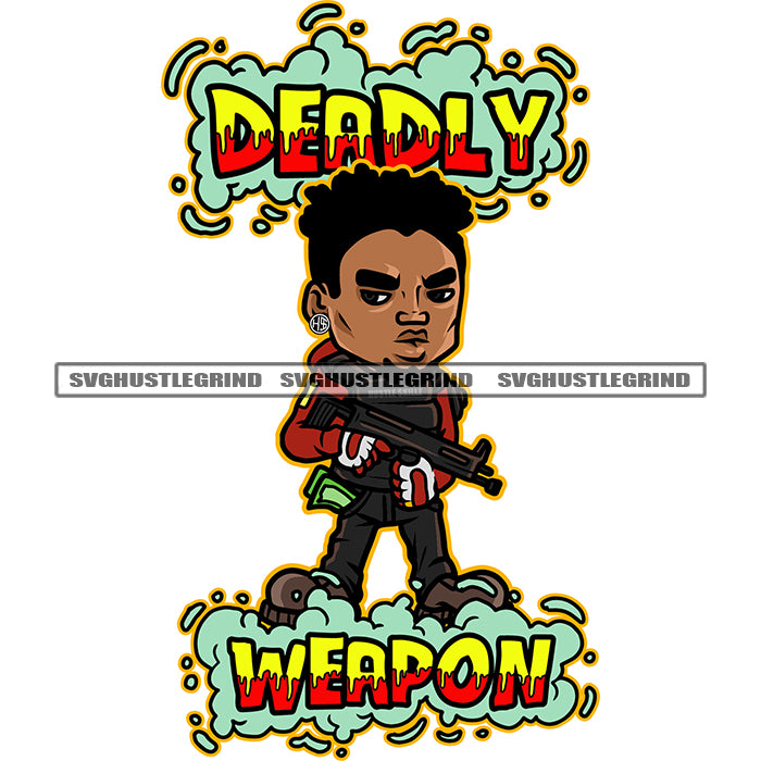 Deadly Weapon Gangster Boy Standing And Hand Holding Gun Design Elemen ...