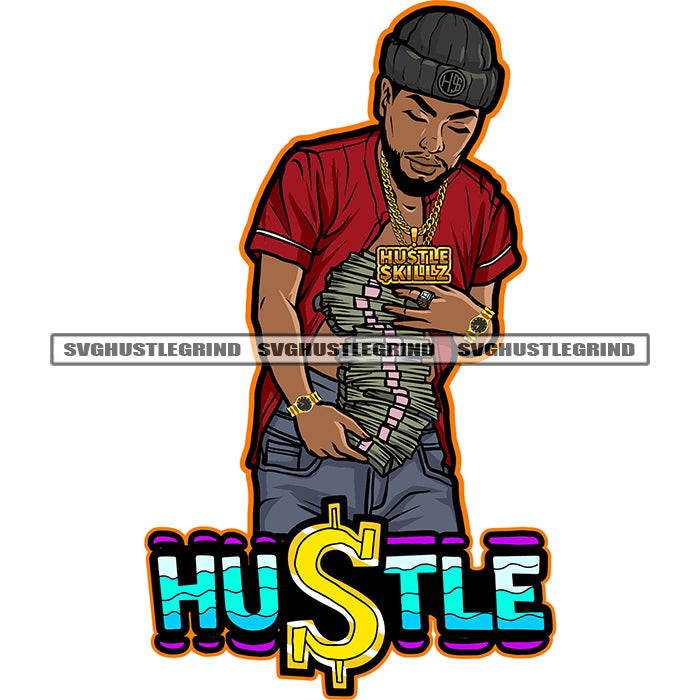 Hustle Quote Gangster African American Man Hand Holding Lot Of Money B ...