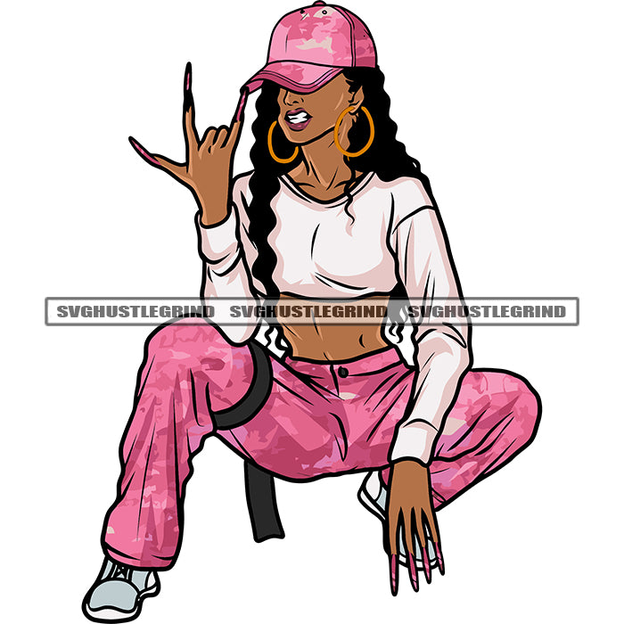 Melanin Woman Sitting Pose Swag Hand Sign Design Element African Ameri ...