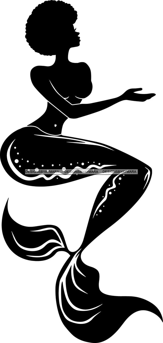 Afro Black Woman Mermaid Aquatic Creature SVG Cutting File For Silhoue ...