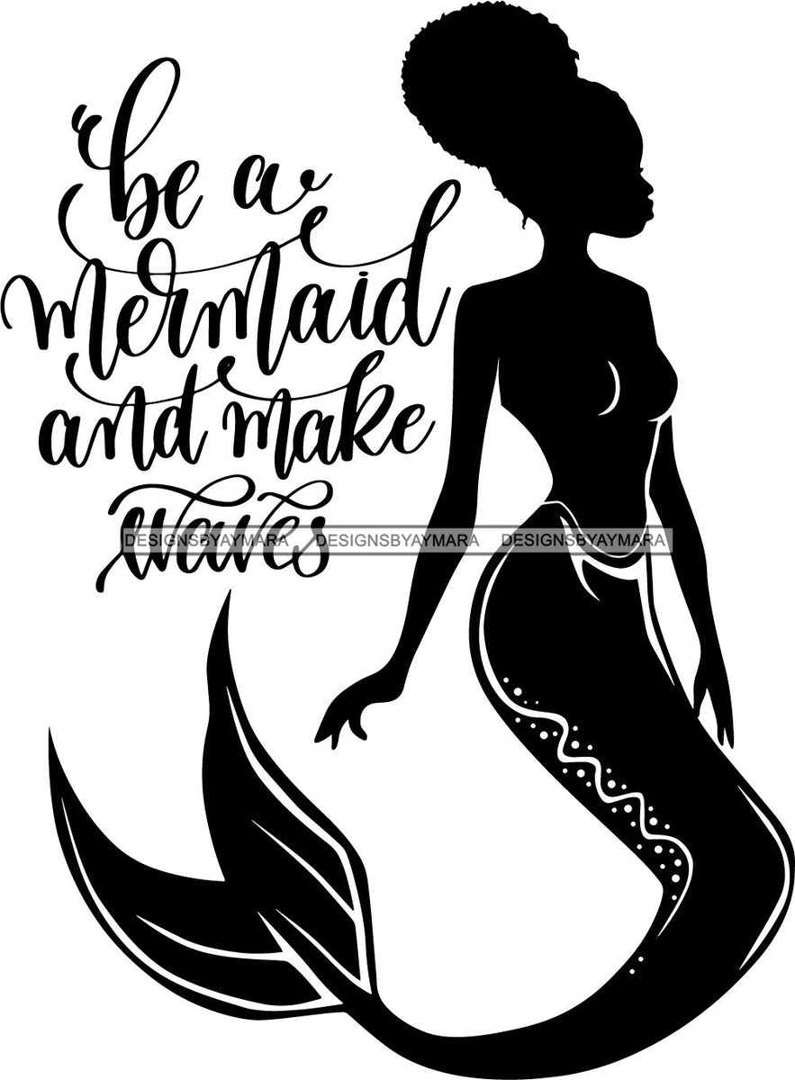 Afro Black Woman Mermaid Aquatic Creature SVG Cutting File For Silhoue ...
