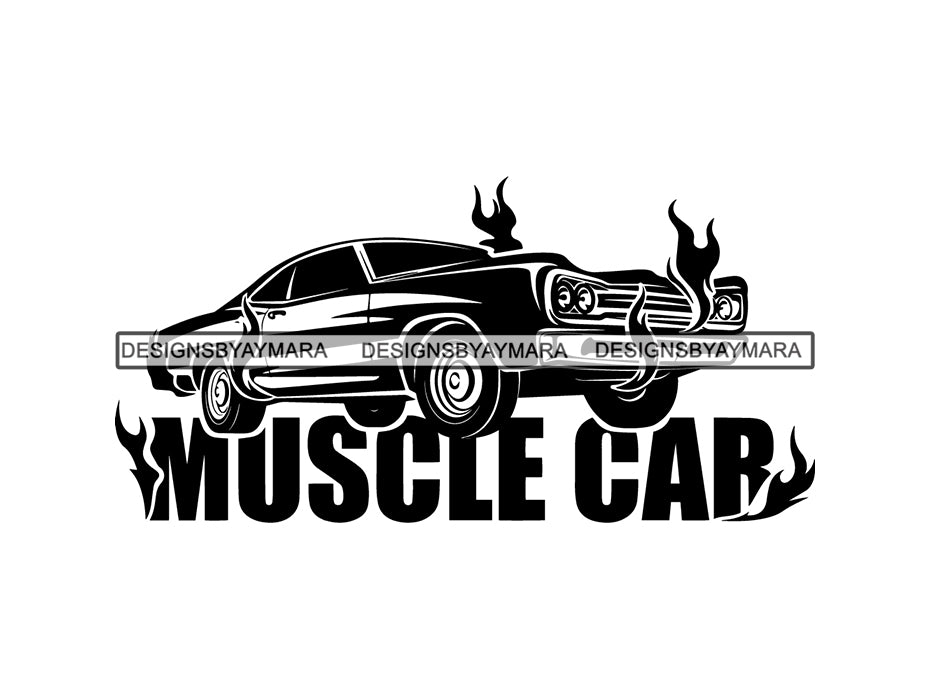 Muscle Car Pimp Ride Truck Vehicle Wheel Design Style Flame Text Drive ...